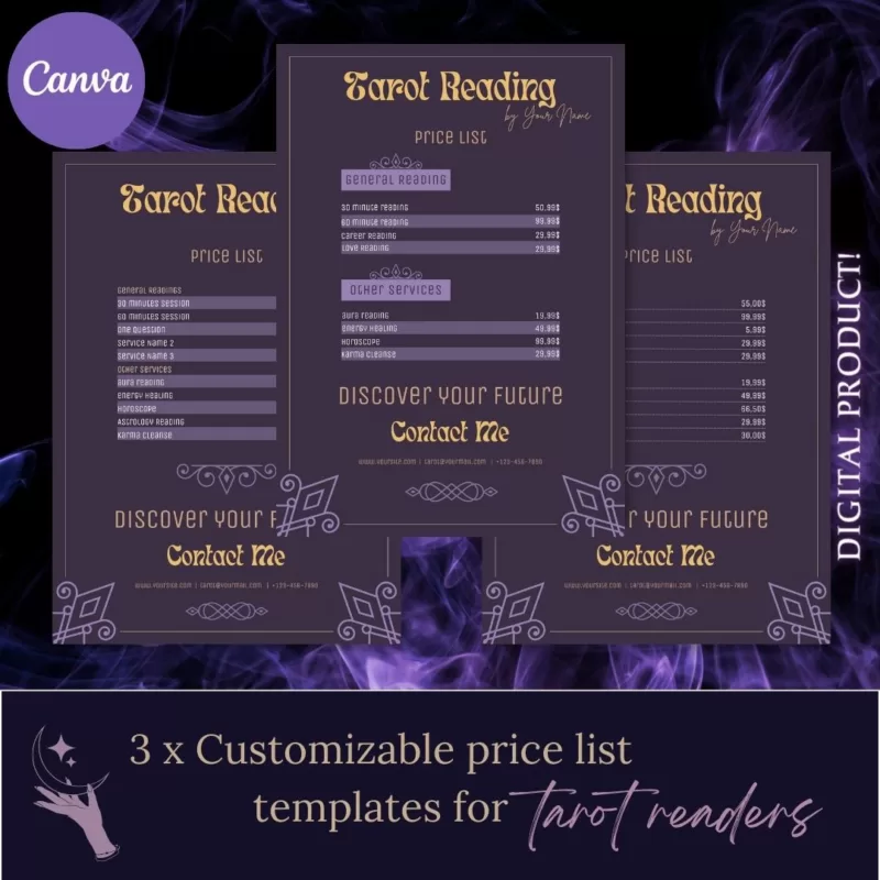 Printable Price List Template for Tarot Readers | Magic Designs